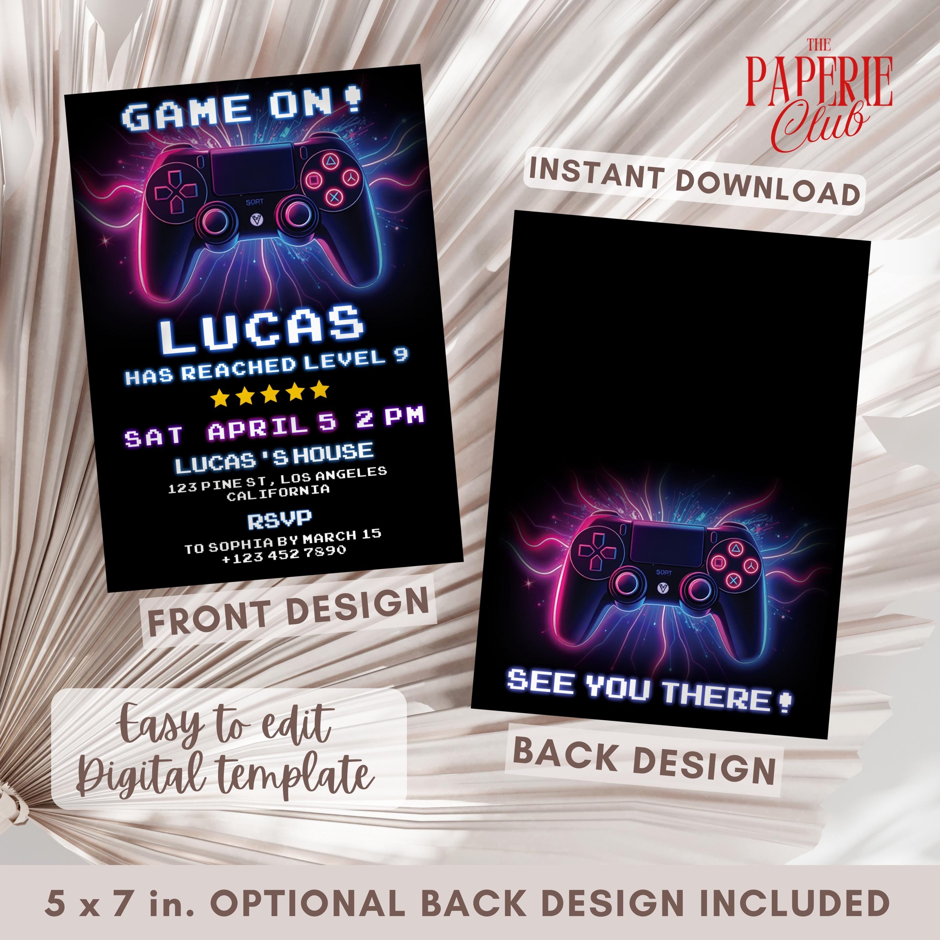 Editable Video Game Party Invitation Level up Birthday Invite Gamer Boy ...