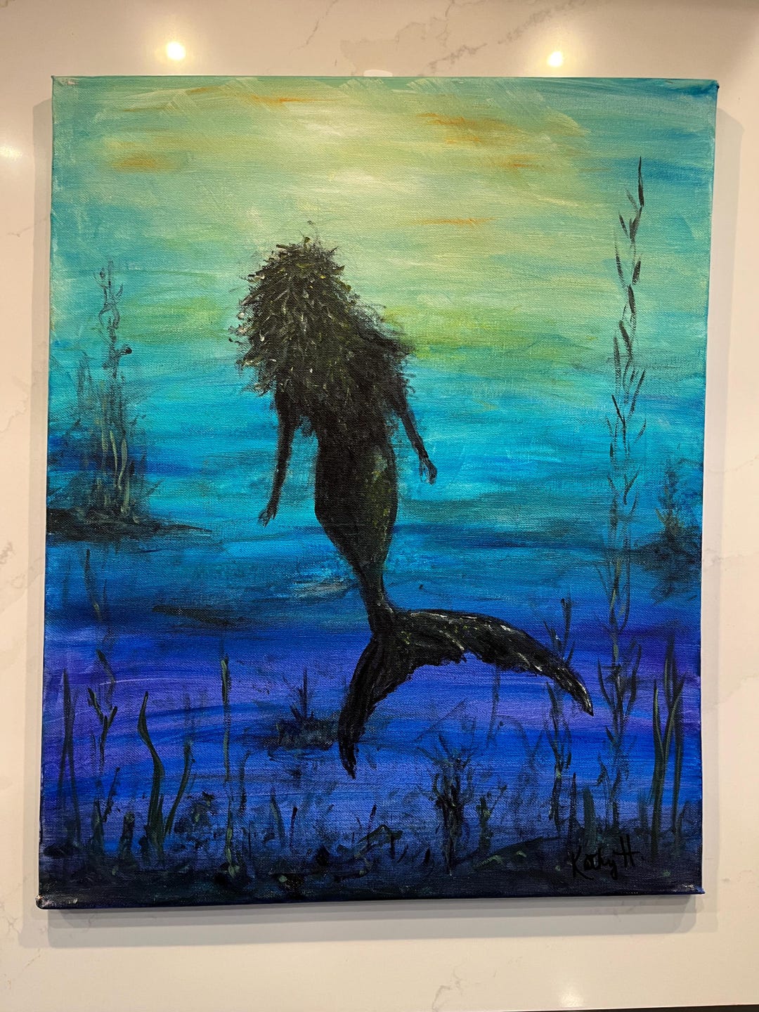 Mermaid Painting by Katherine Hamel on Canvas 16x20 on Stretcher Bars ...