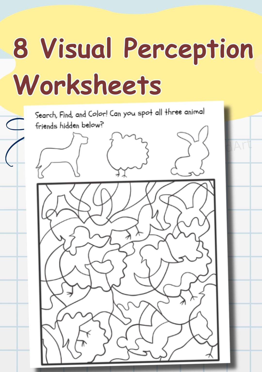 8 Visual Perception Worksheets for Kids, Hidden Animal Search and Find ...