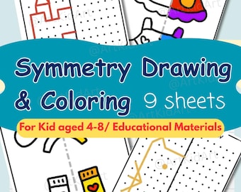 9 Symmetry Drawing & Coloring Worksheets, Mirror Image Art Activity ...