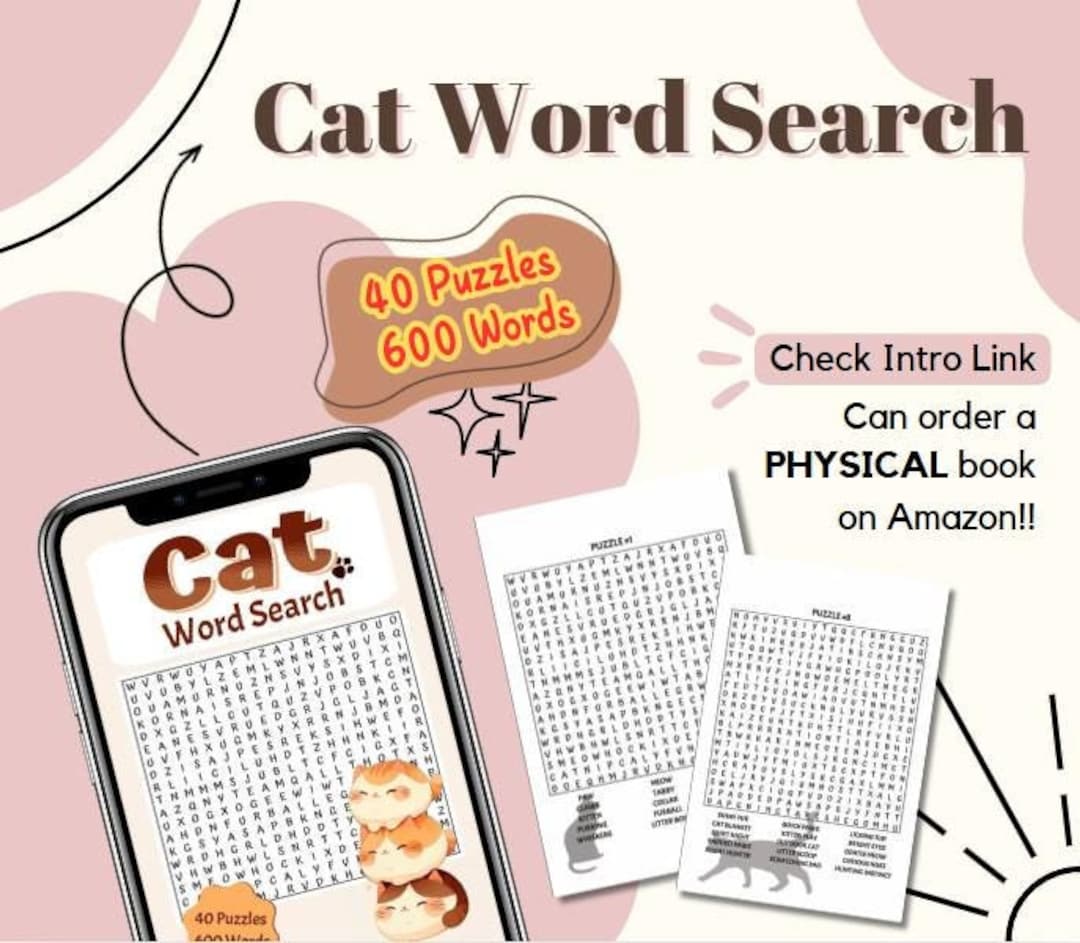Cat Word Search Puzzle – 40 Easy Puzzles for Adults & Kids - Etsy