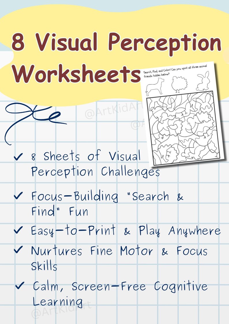 8 Visual Perception Worksheets for Kids, Hidden Animal Search and Find ...