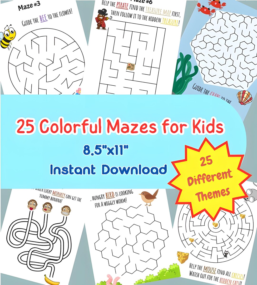 25 Colorful Mazes for Kids Aged 6-8, Printable Maze Challenge Pages ...