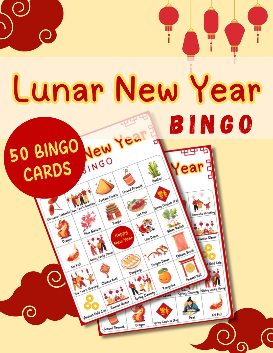 Chinese New Year Bingo, 50 Unique Bingo Cards, Lunar New Year ...