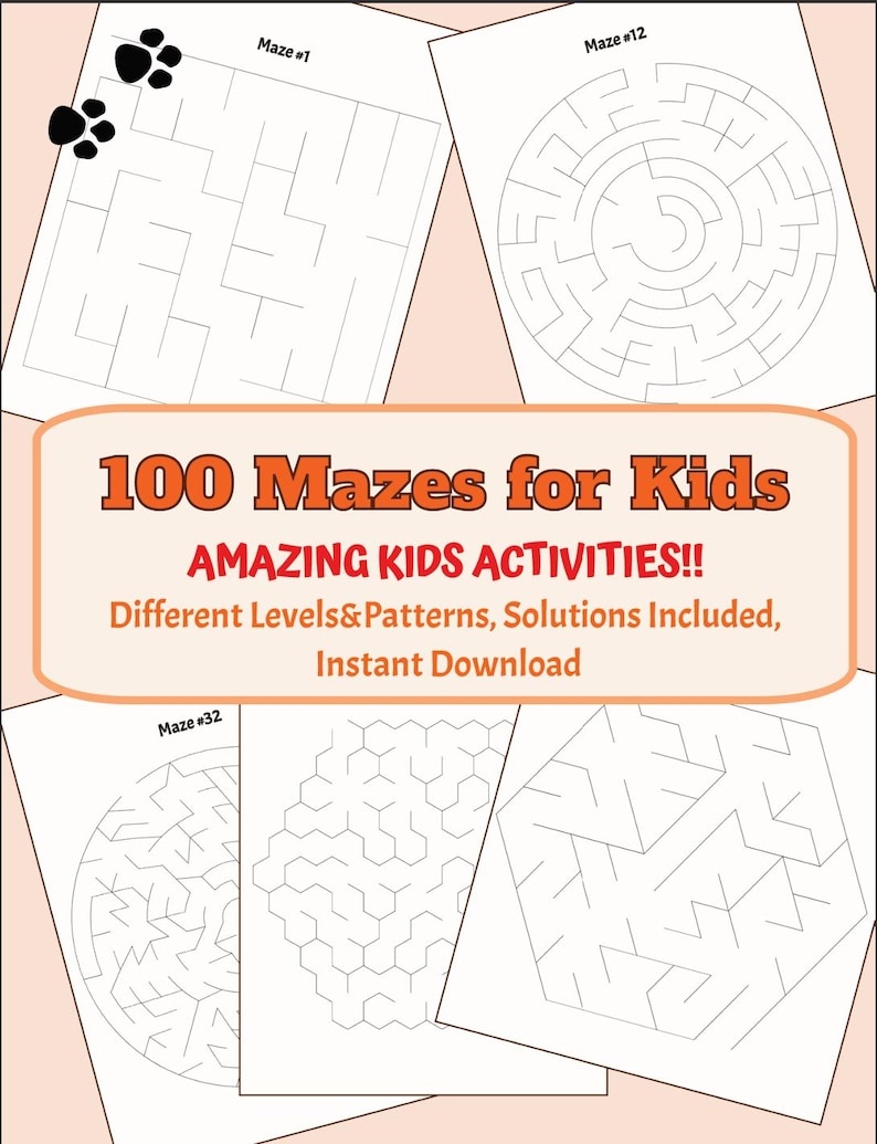 100 Kids Maze Set, Printable Activity Pages (PDF) - Etsy