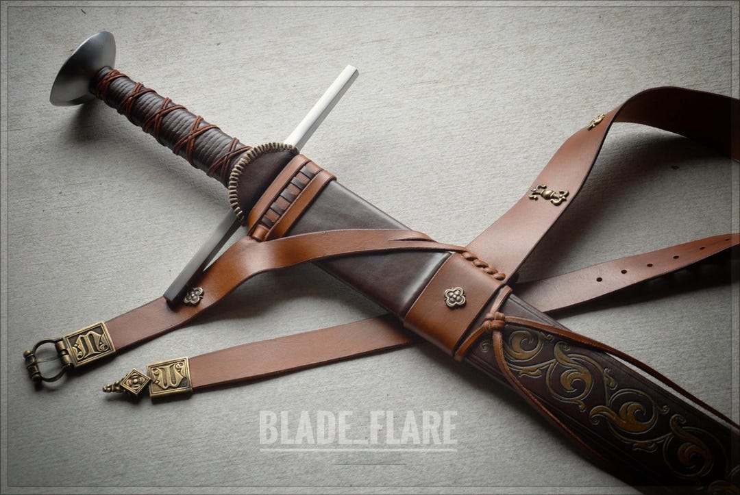 Handmade Medieval Sword With Leather Scabbard Handcrafted Scabbard Work ...