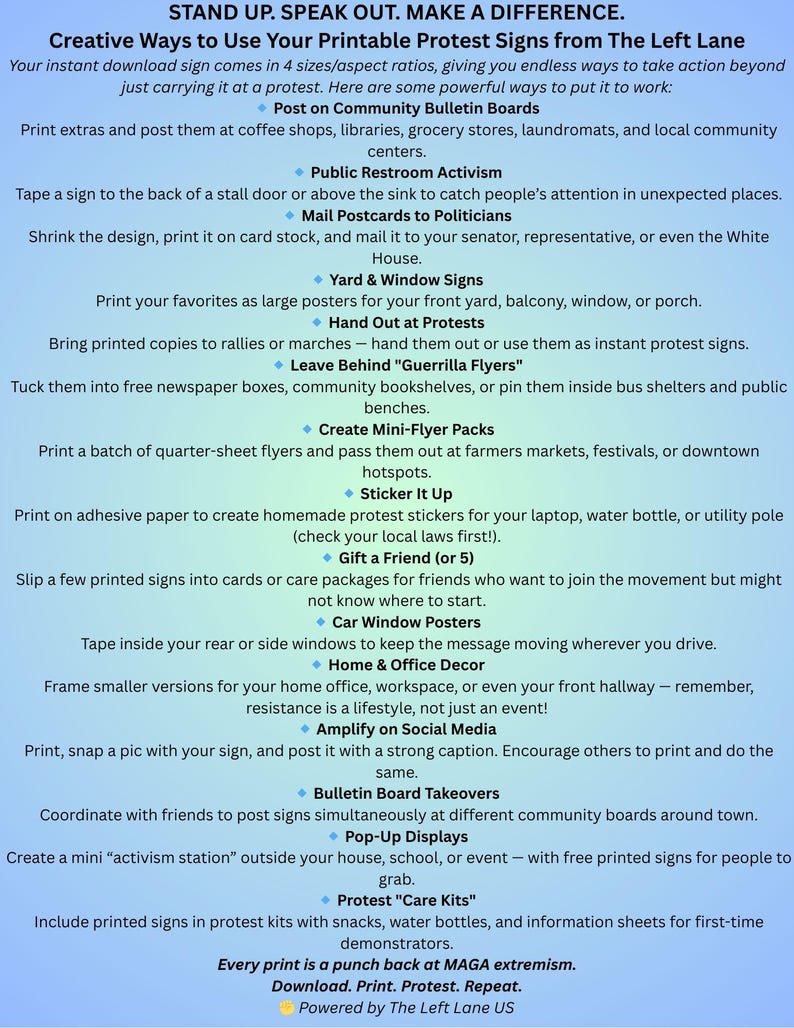 Power to the People Printable Protest Sign No Kings Sign Anti Dictator ...