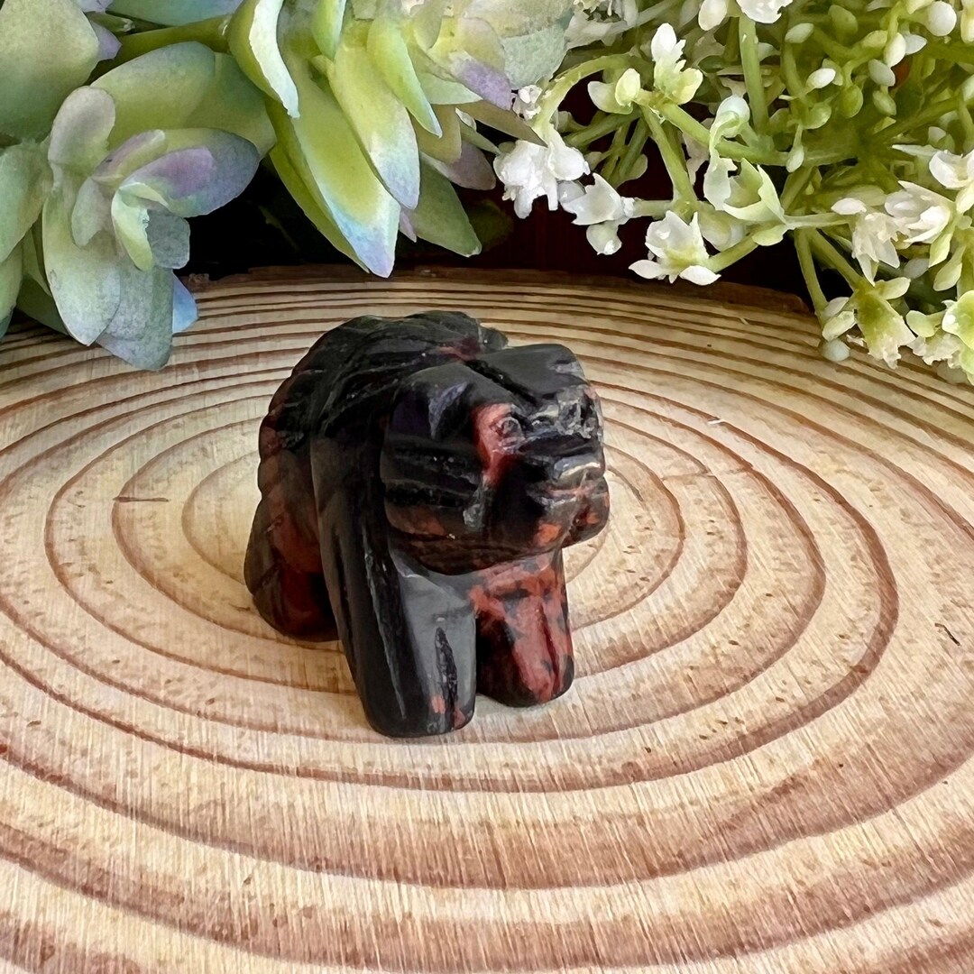 Mahogany Obsidian Bear Carving, Natural Crystal Obsidian Bear, Crystal ...