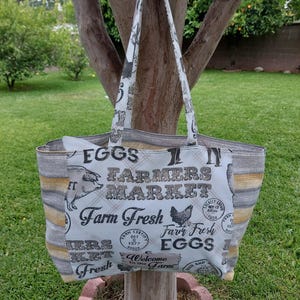 Farm Themed Canvas Tote Bag, Hand-made in the U.S.A, in Beige, Gray and ...