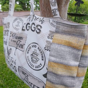 Farm Themed Canvas Tote Bag, Hand-made in the U.S.A, in Beige, Gray and ...