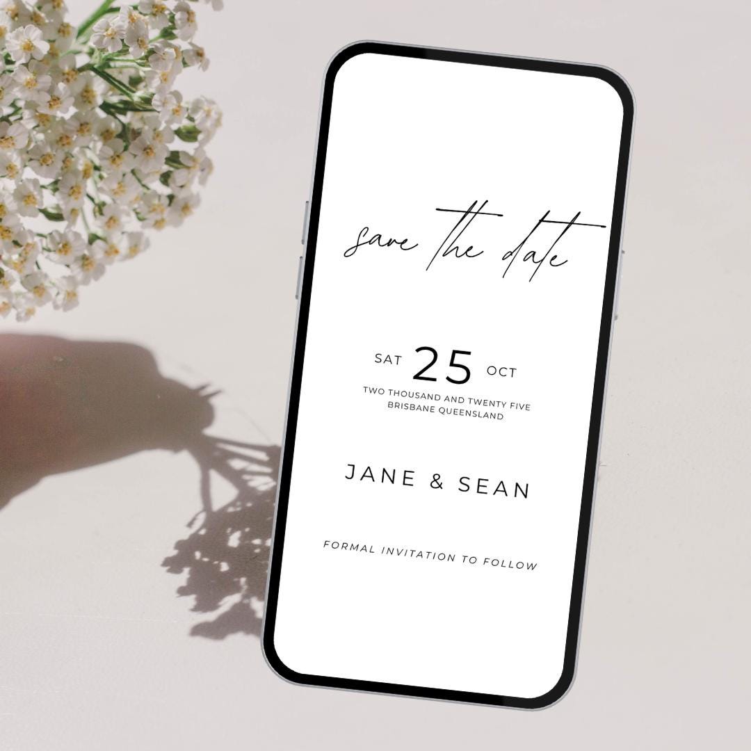 Editable Digital Save the Date Invitation Modern Minimalist Wedding ...