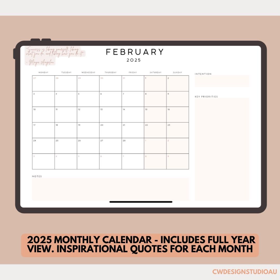 2025 Digital Calendar | Monthly Planner Template | Printable Instant ...
