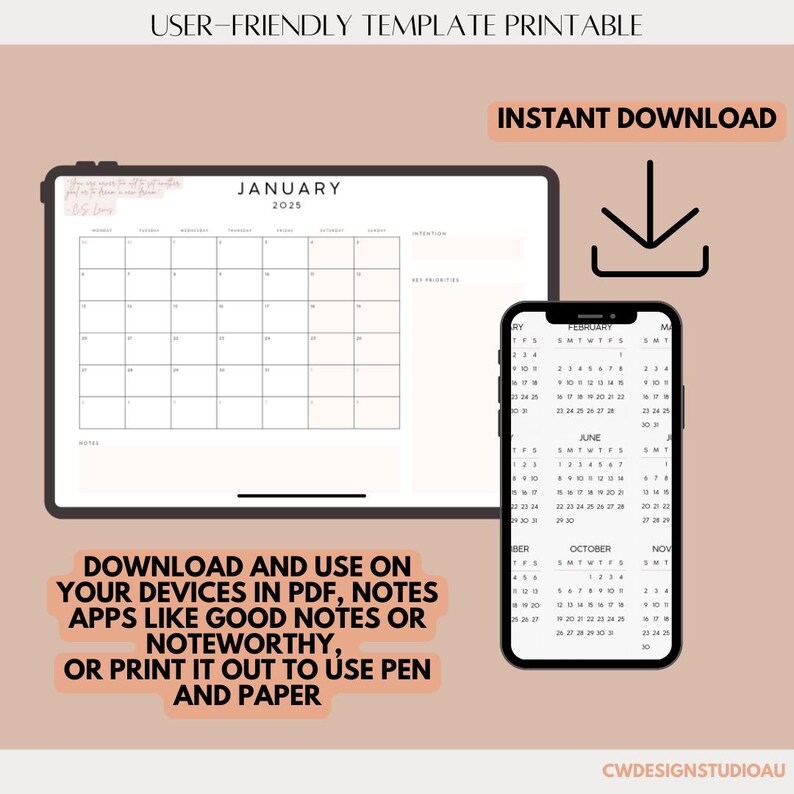 2025 Digital Calendar | Monthly Planner Template | Printable Instant ...