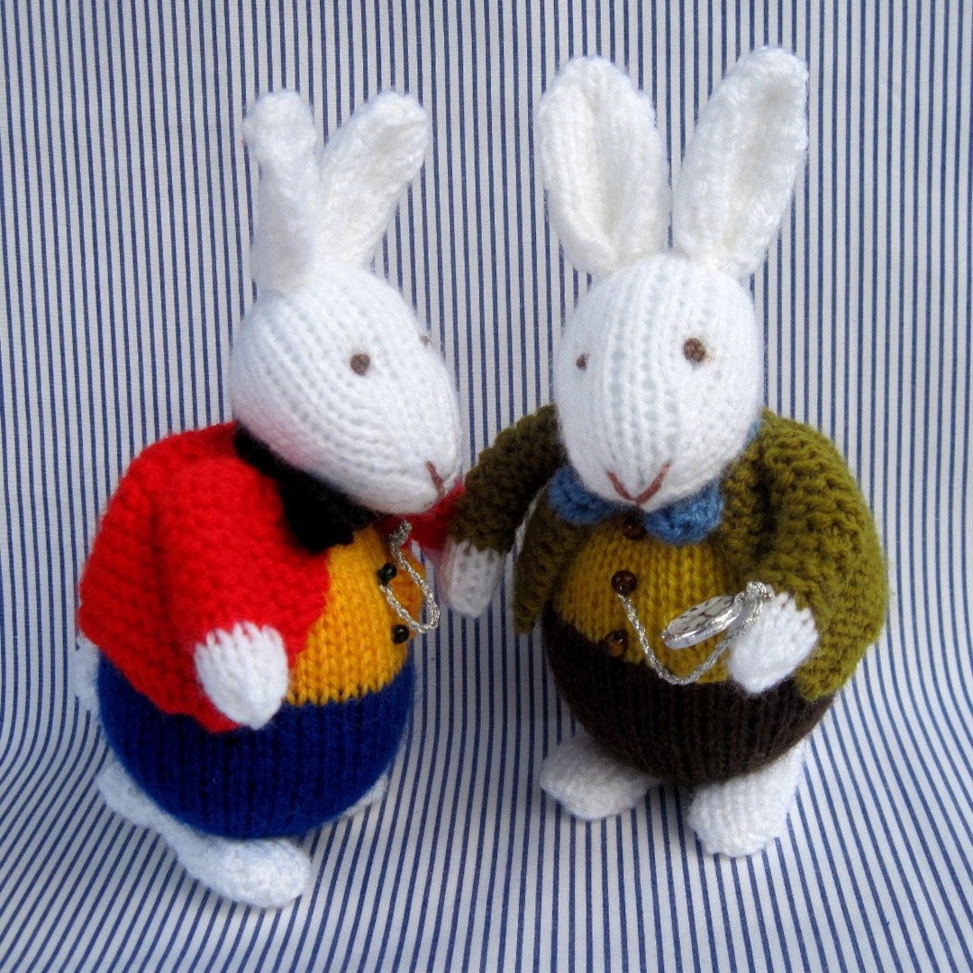 7" (18cm) White Rabbit in Wonderland Knitting Pattern - Knitted Flat on ...