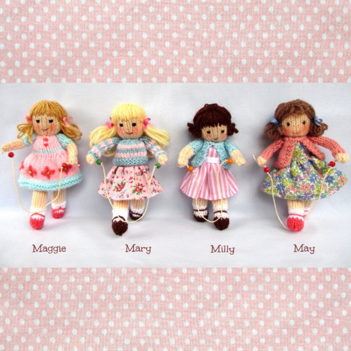 4 Little Skipping Friends - 6" (15cm) - Doll Knitting Pattern - Toy ...