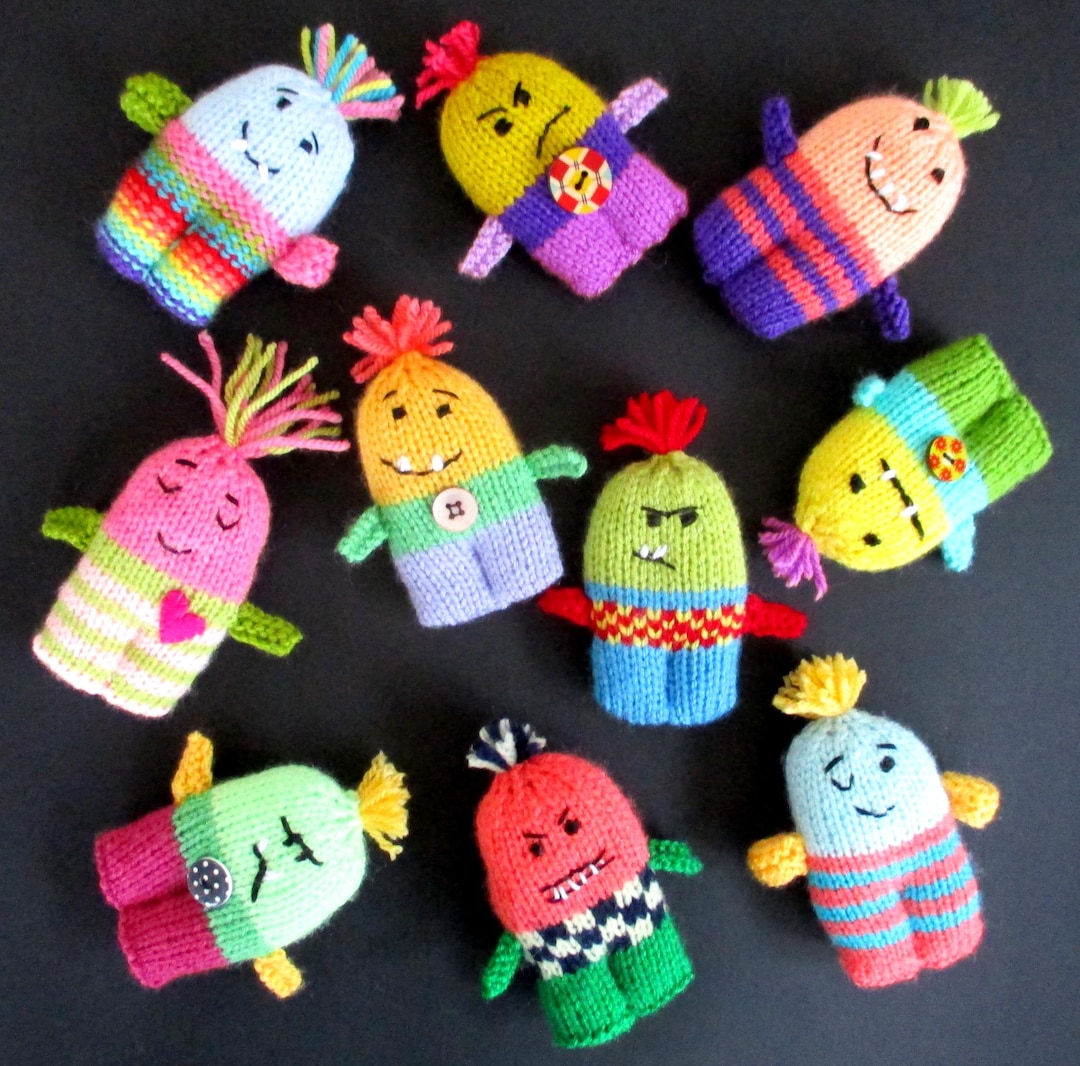 10 Mini Monsters - 3.5ins (8cm) - Pocket Pals - Moody Monsters Knitting ...