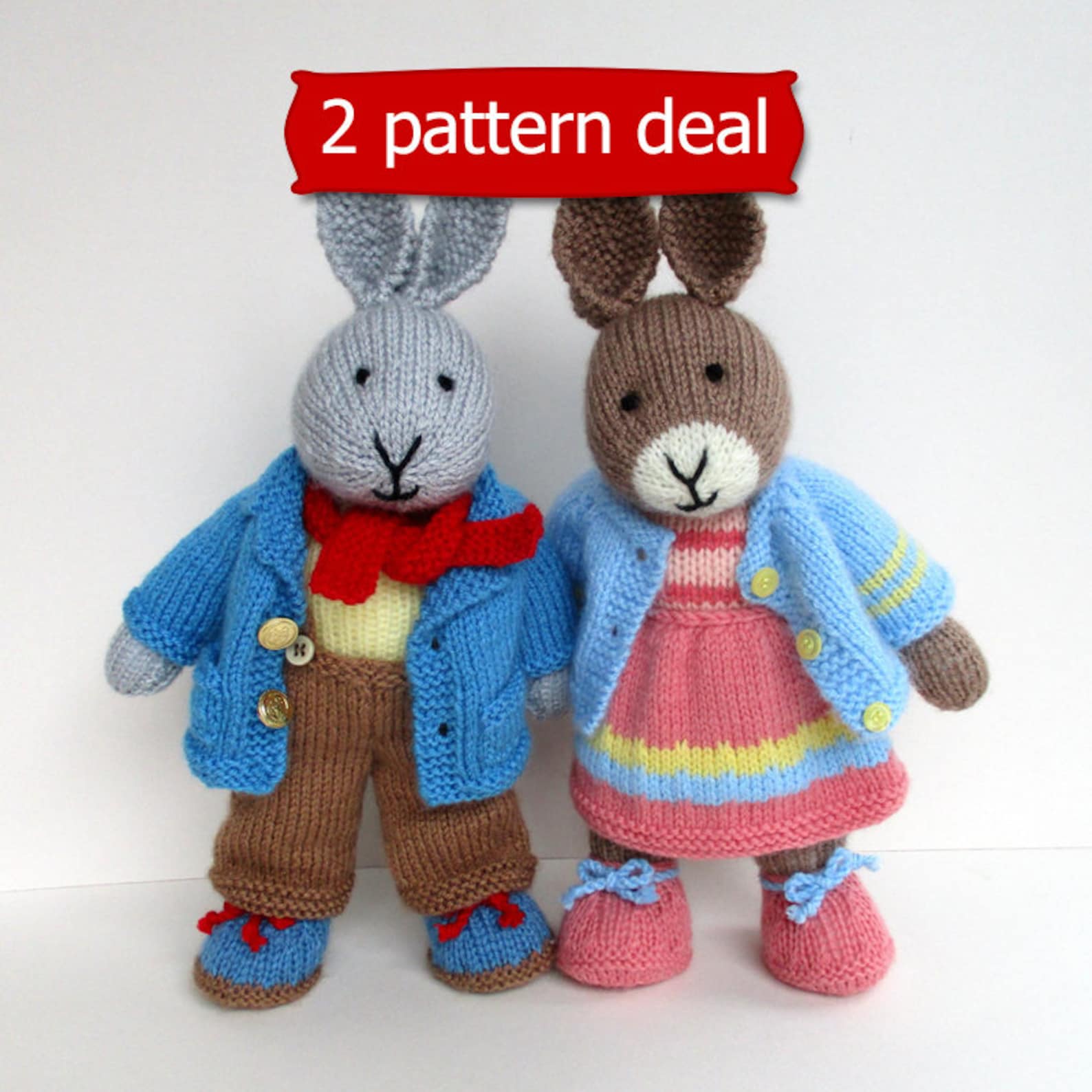 2 Pattern Deal / Father Bunny / Mother Bunny / Knitted Flat on 2 ...