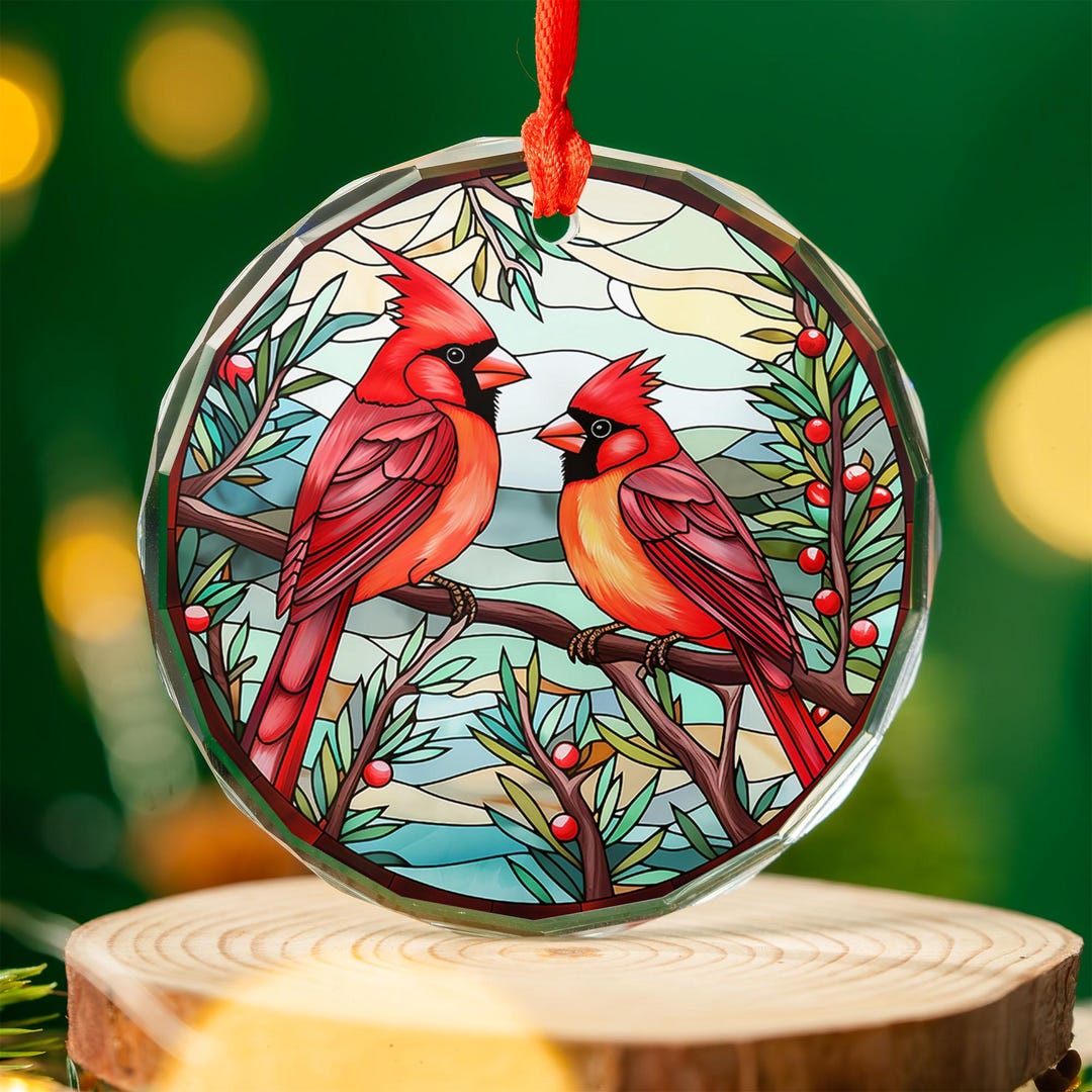 Red Cardinal Couple Stained Glass Ornament | Acrylic, Ceramic Glass ...