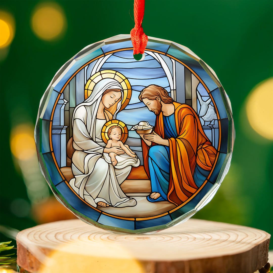 Holy Family Christmas Ornament | Stained Glass Nativity Acrylic Decor ...