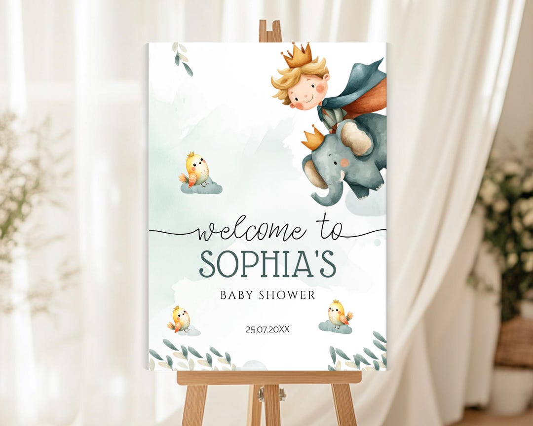 Little Prince Baby Shower Welcome Sign Boy, Royal Crown Editable Poster ...