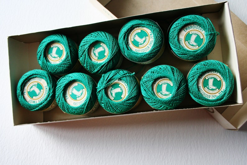 Vintage Box of 10 Balls of Emerald Green Thread for Embroidery EXTRA ...