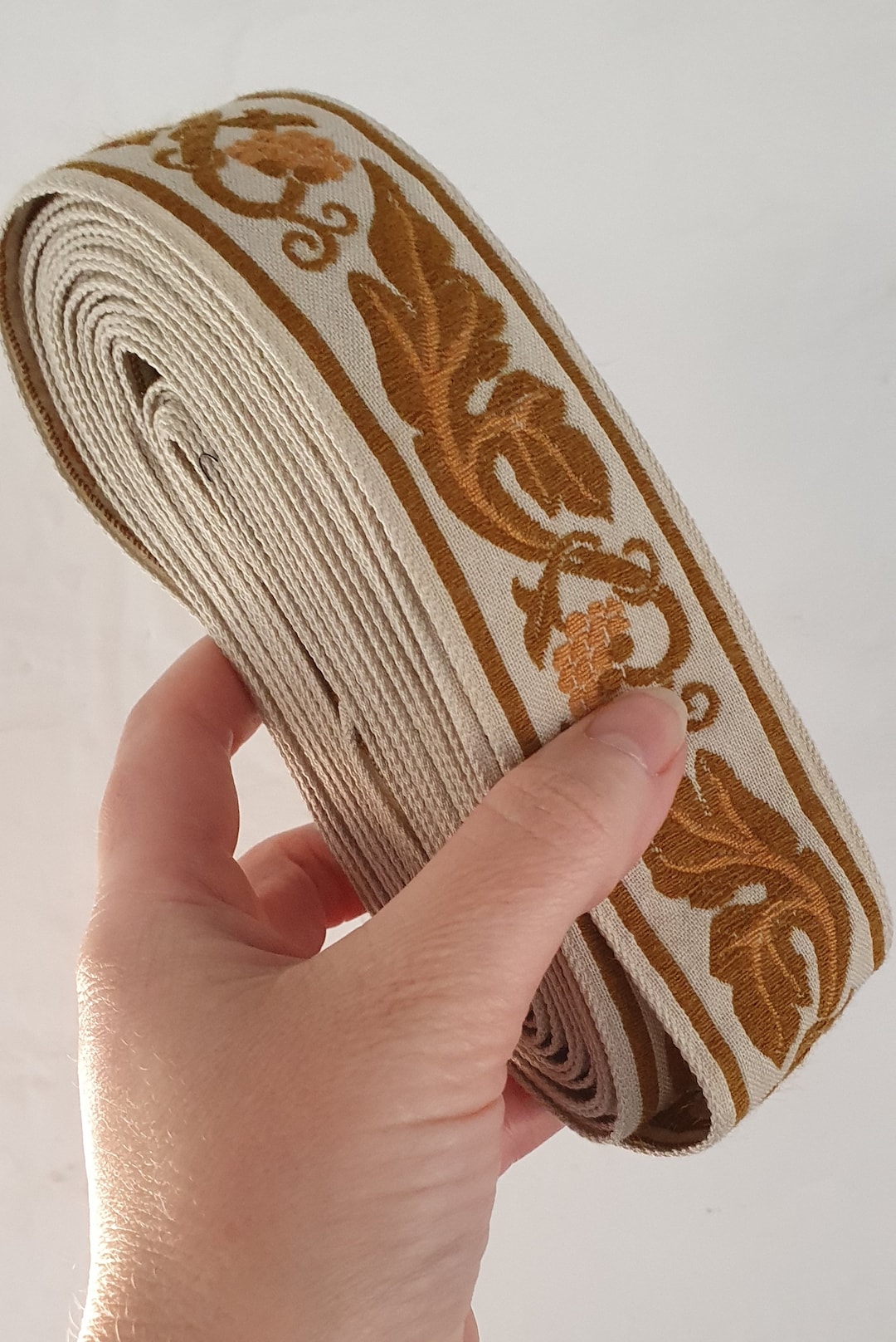 Vintage Upholstery Ribbon Trim Brown and Orange Leaf and Berry Motif - Etsy