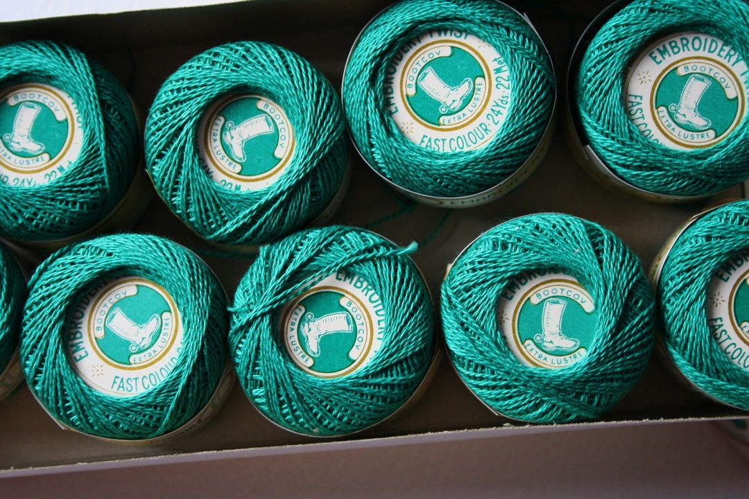 Vintage Box of 10 Balls of Emerald Green Thread for Embroidery EXTRA ...