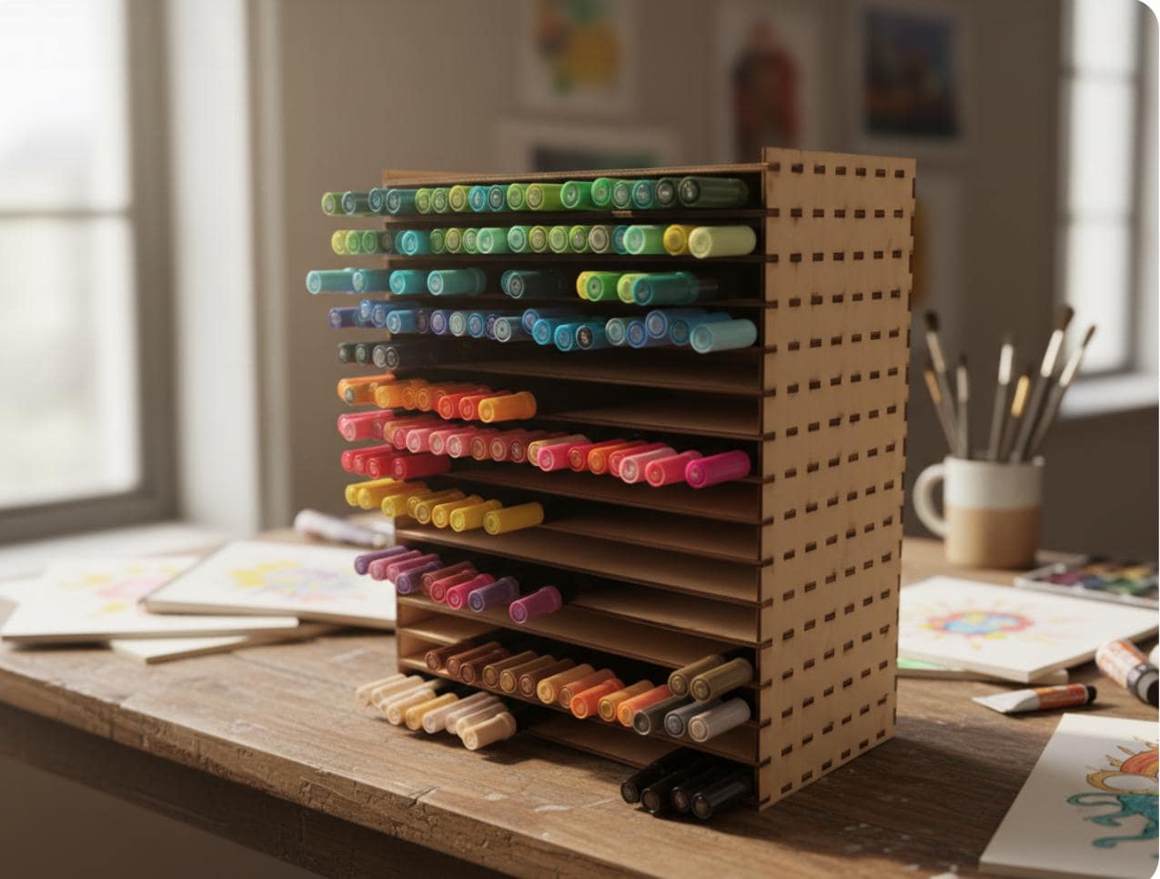 Laser Cut Horizontal Marker Storage Rack SVG – Art Supply Organizer ...