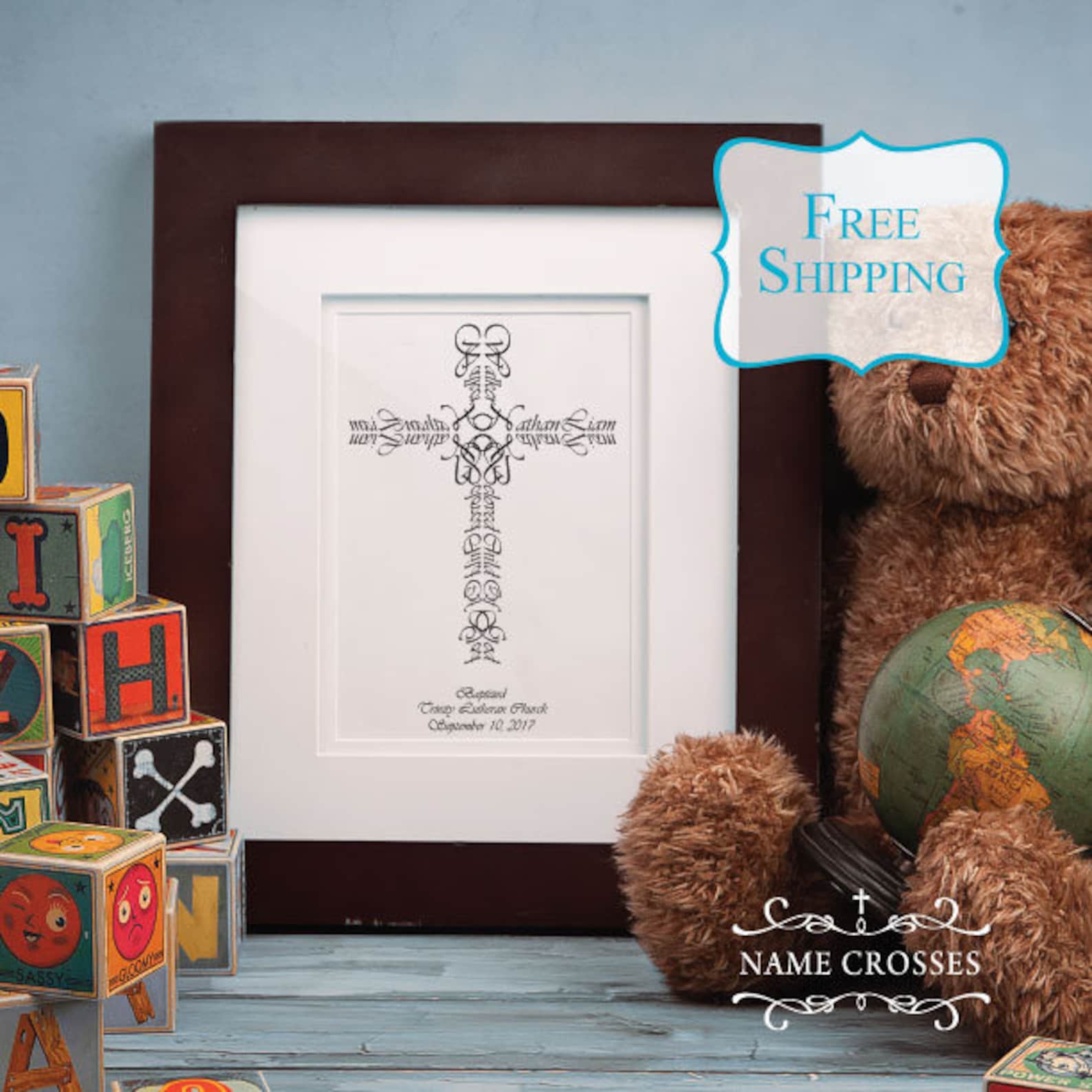 Baby Baptism Personalized Name Crosses Print Gift - 5x7 - FREE SHIPPING ...