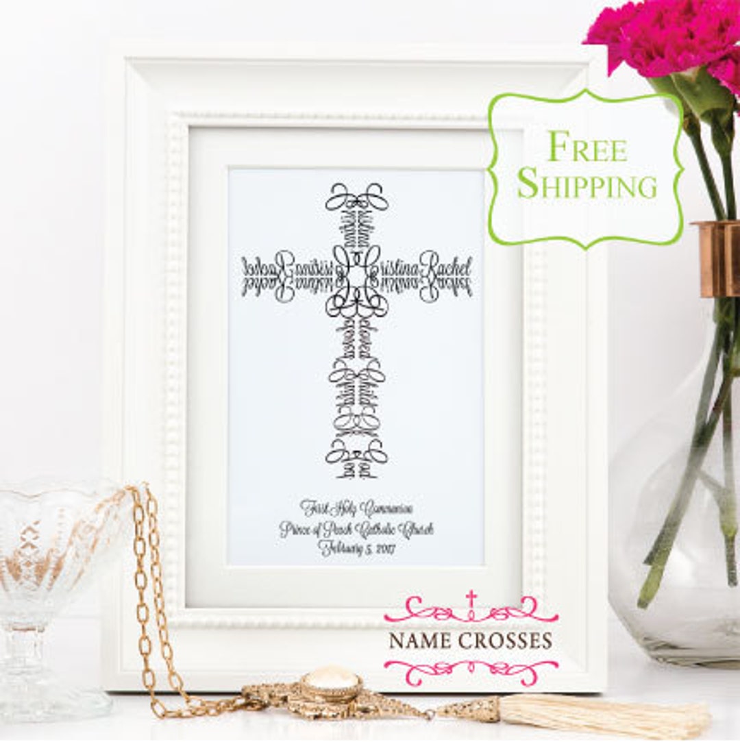 Personalized First Communion Cross | Name Cross Art Print | First ...
