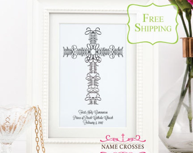 Personalized First Communion Cross | Name Cross Art Print | First ...