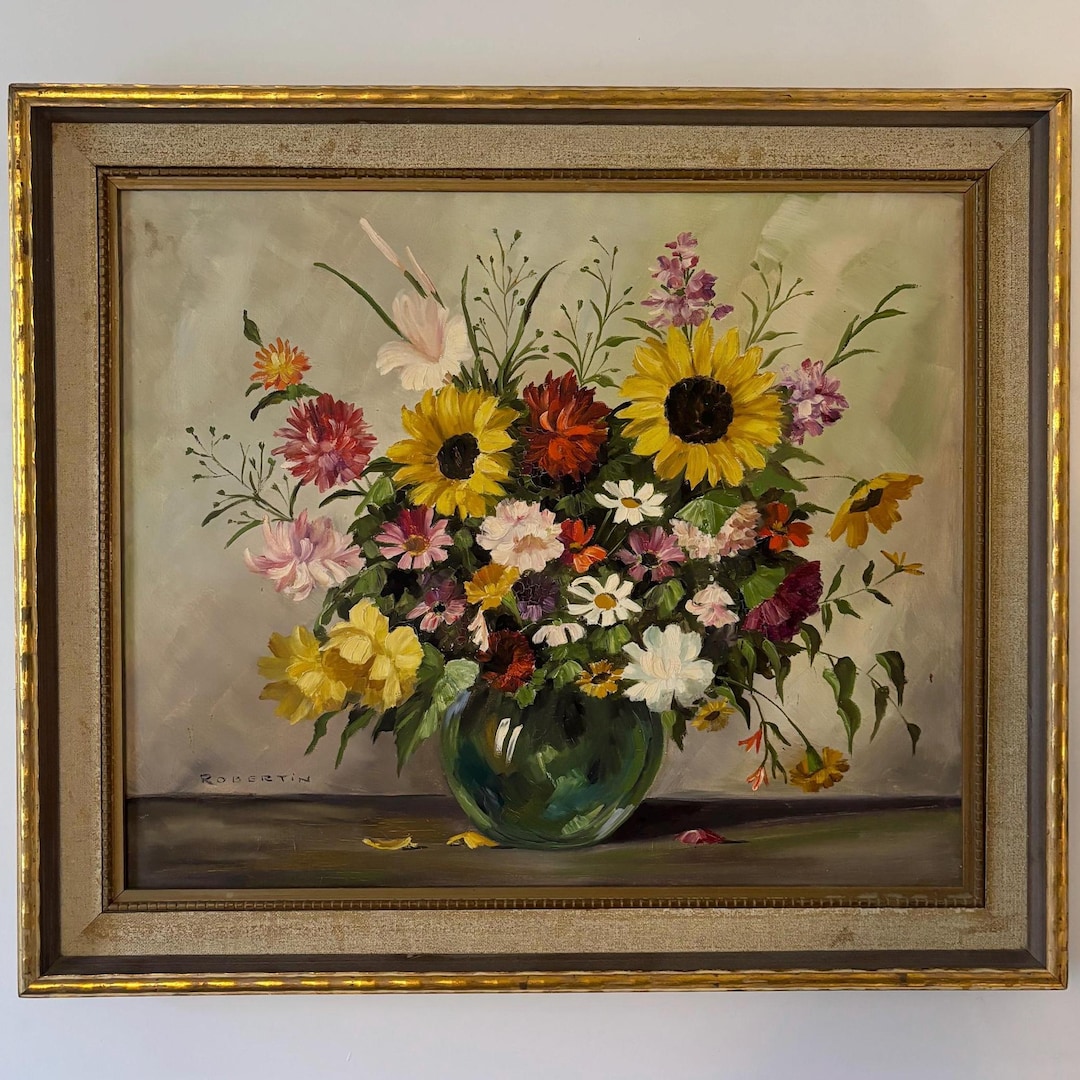 Vintage Robertin Signed Floral Still Life Oil Painting - Etsy