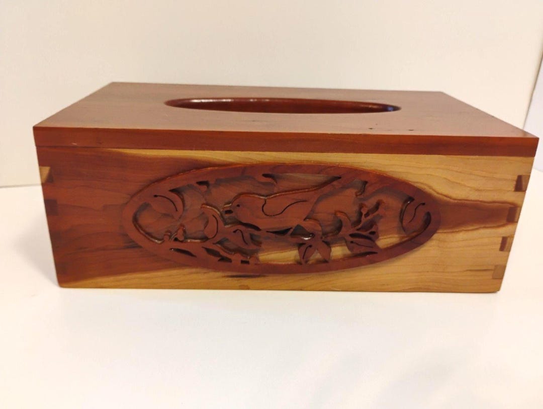 Hand Made Two Tone Wooden Tissue Box Cover Handcarved Bird - Etsy