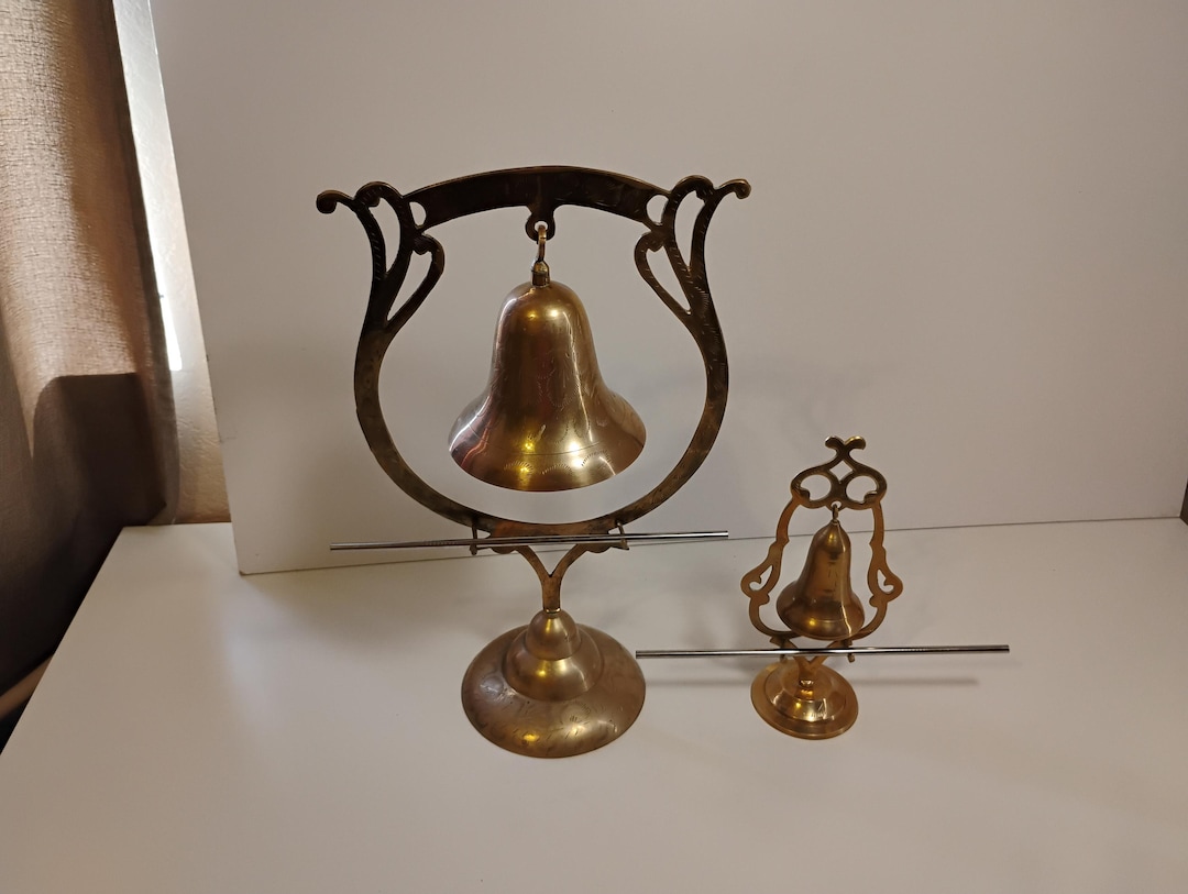 Set of Two Engraved Vintage Brass Gong Bells - Etsy