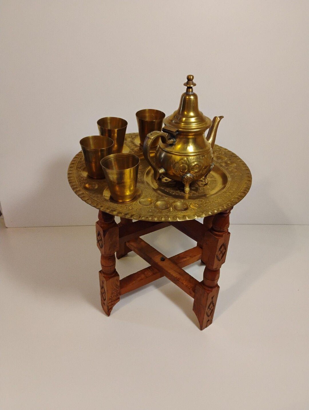 Antique Dallah Folding Brass Tray Table Coffee/tea Table Set - Etsy