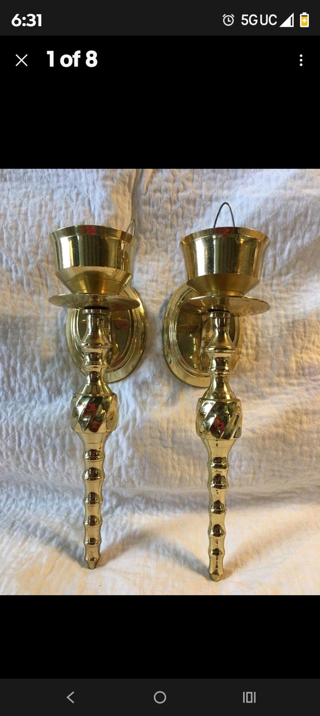 Vintage Finial Solid Brass Spiral Twist Wall Sconce Taper Candle ...
