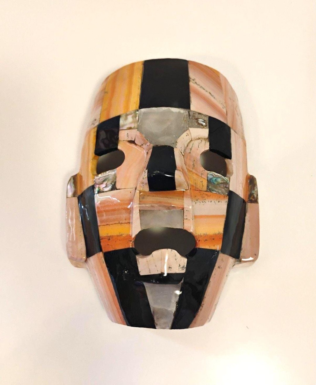 Vintage Mexican Folk Art Mayan Aztec Burial Death Mask Semi Precious ...