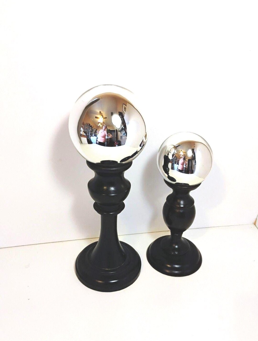 Set of Two Pottery Barn Spheres Gazing Balls on Pedestals - Etsy