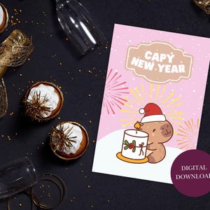 Printable New Year's Card, Capybara Holiday Card, Digital New Year Card ...