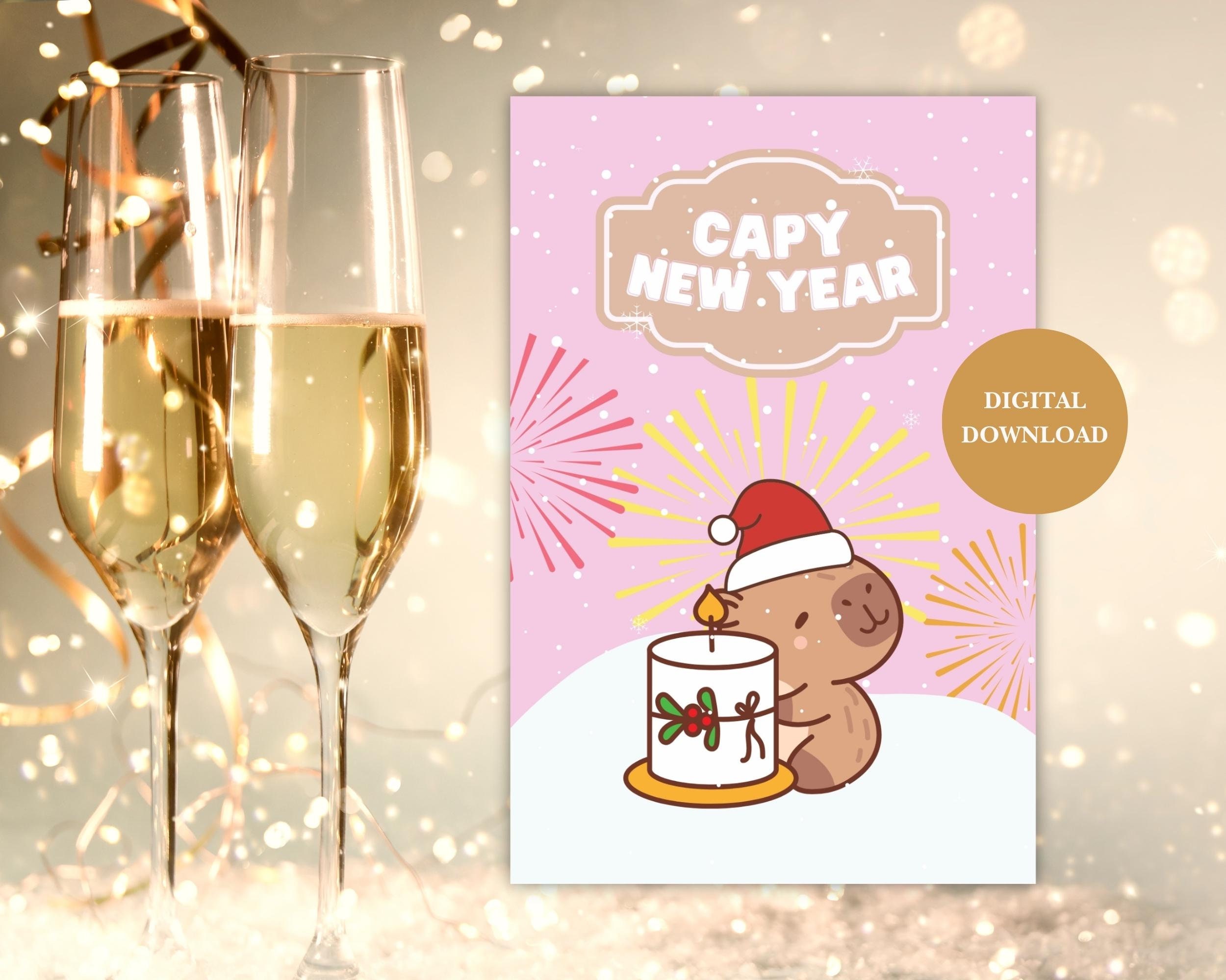 Printable New Year's Card, Capybara Holiday Card, Digital New Year Card ...