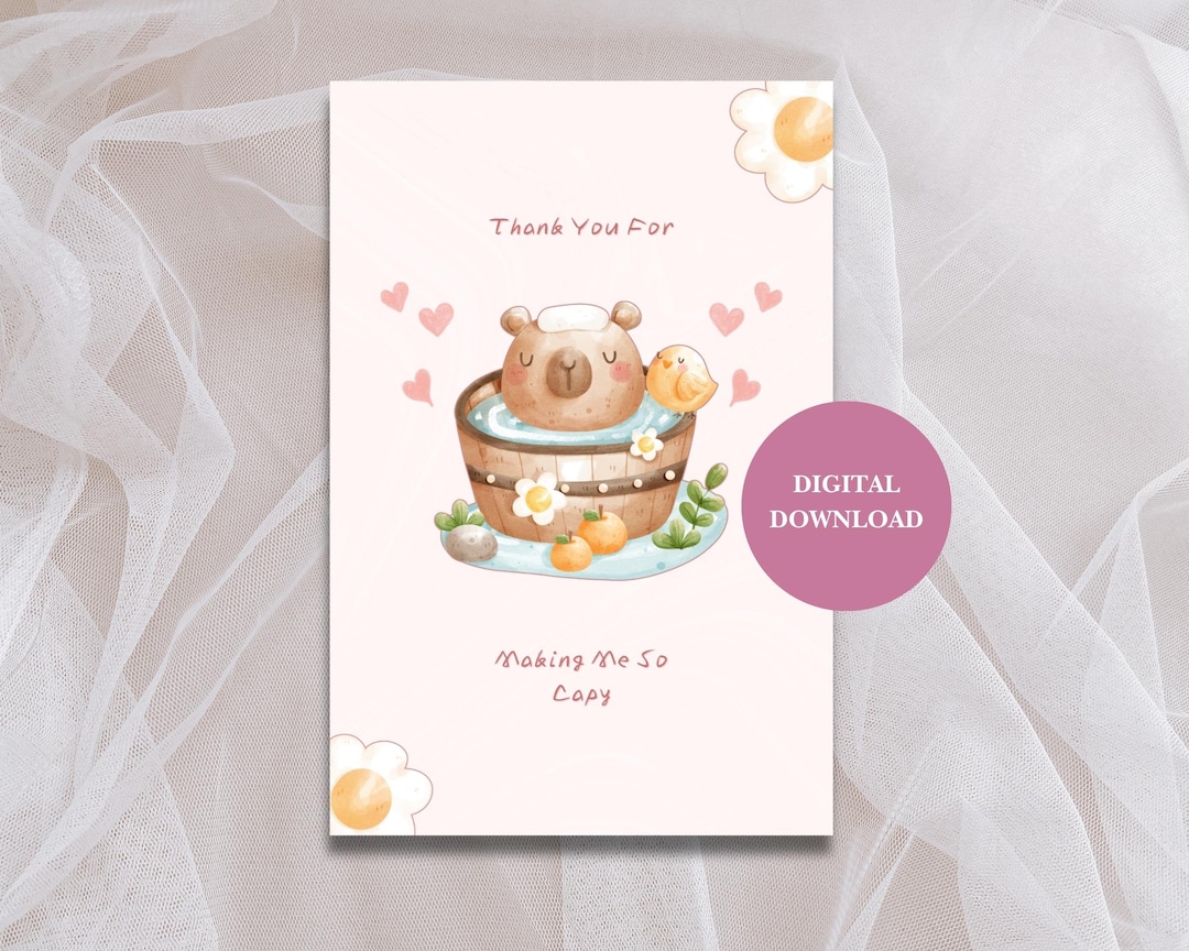 Printable Thank You Card, Digital Cute Card, Aesthetic Capybara Card ...