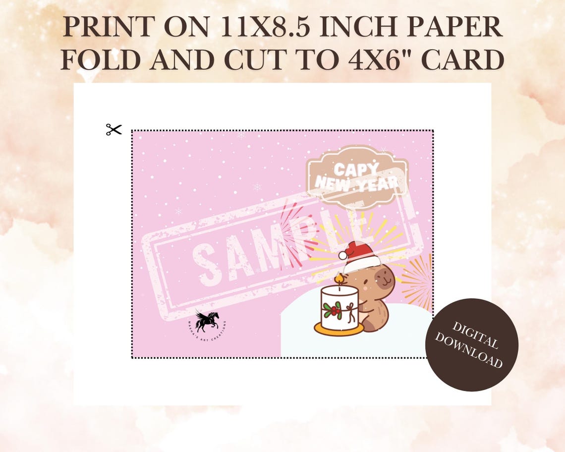 Printable New Year's Card, Capybara Holiday Card, Digital New Year Card ...