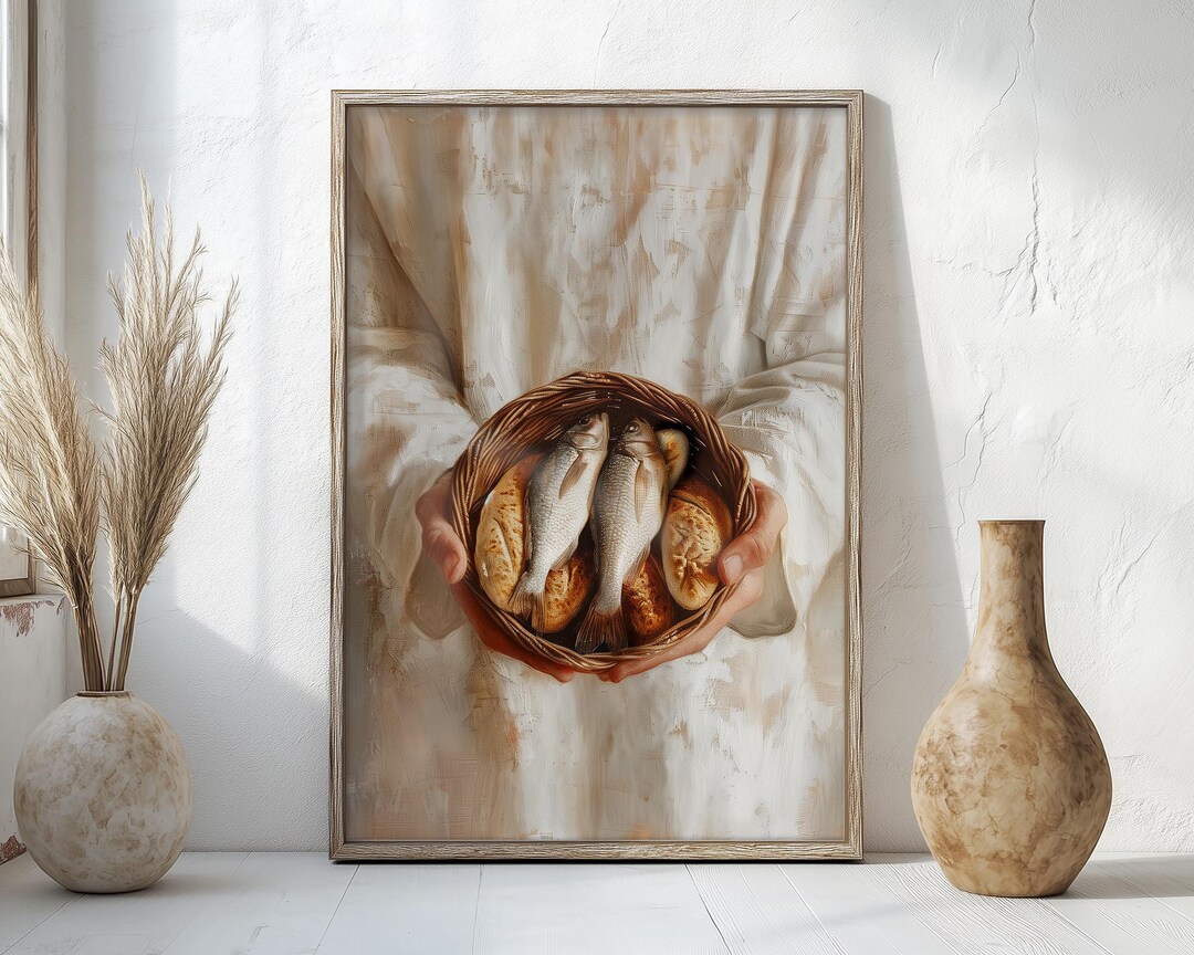 Jesus Feeding the 5000 Artwork Digital Download, Christian Wall Art ...