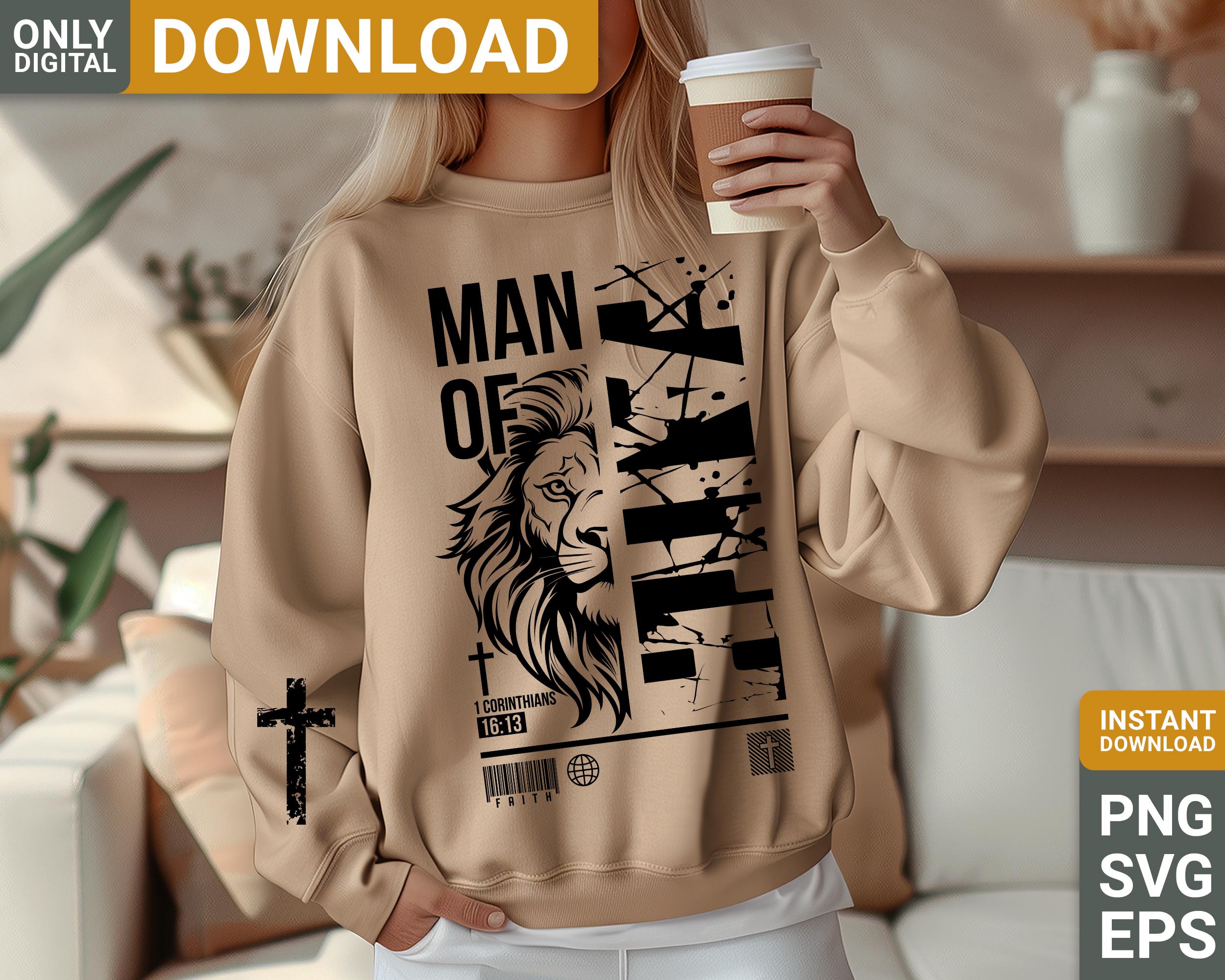 Man of God Lion Faith SVG, Christian Cross PNG, EPS (digital Download ...