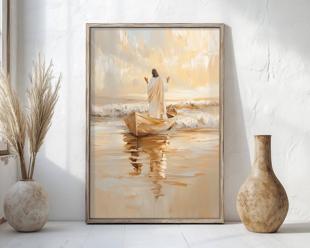Jesus Calms Storm DIGITAL PRINT, Hush Be Still, Jesus Art, Bible Art ...