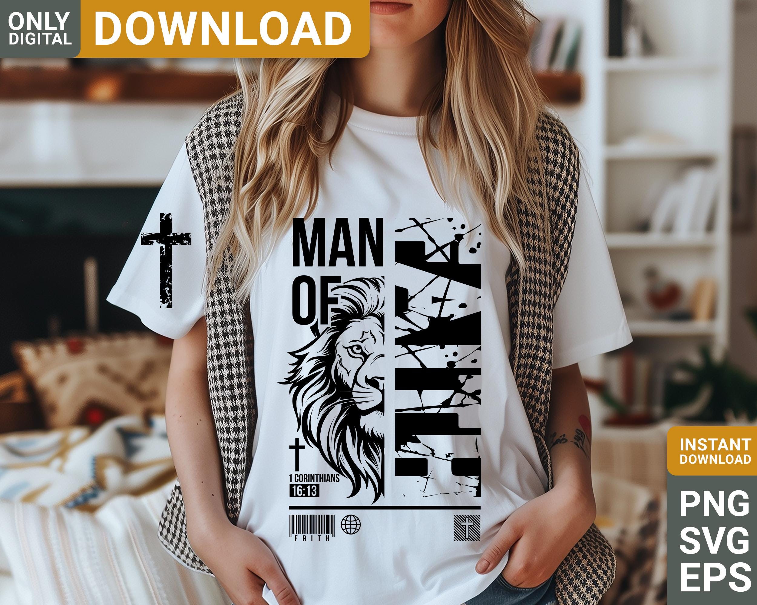 Man of God Lion Faith SVG, Christian Cross PNG, EPS (digital Download ...