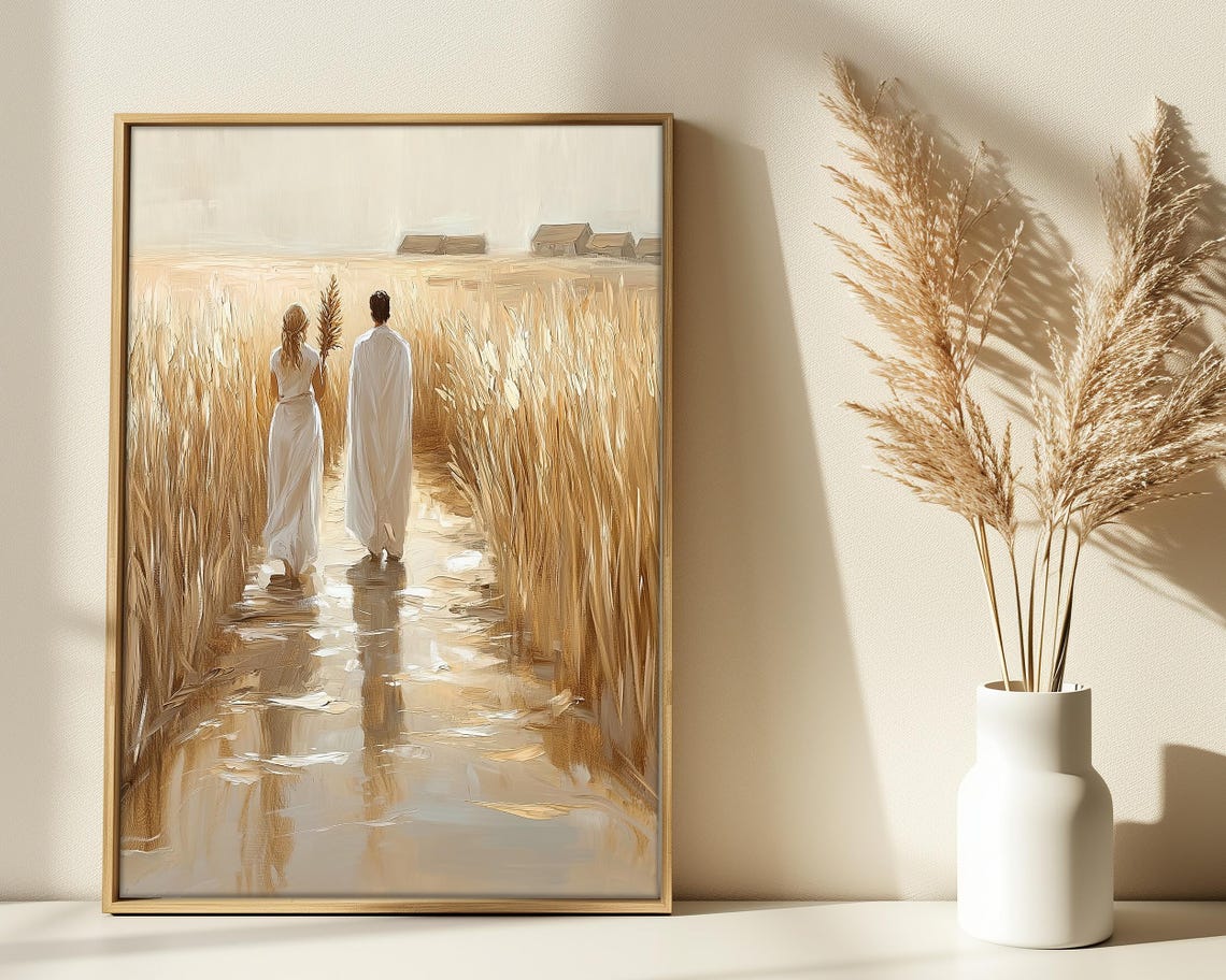 Ruth and Boaz, Ruth Gleaning, Bible Art, WALL Art, Ruth 1:16, Jesus ...