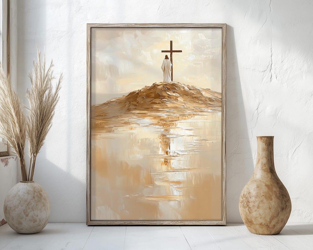 Christian Poster Jesus Christ Near Cross Wall Art, Modern Christian ...