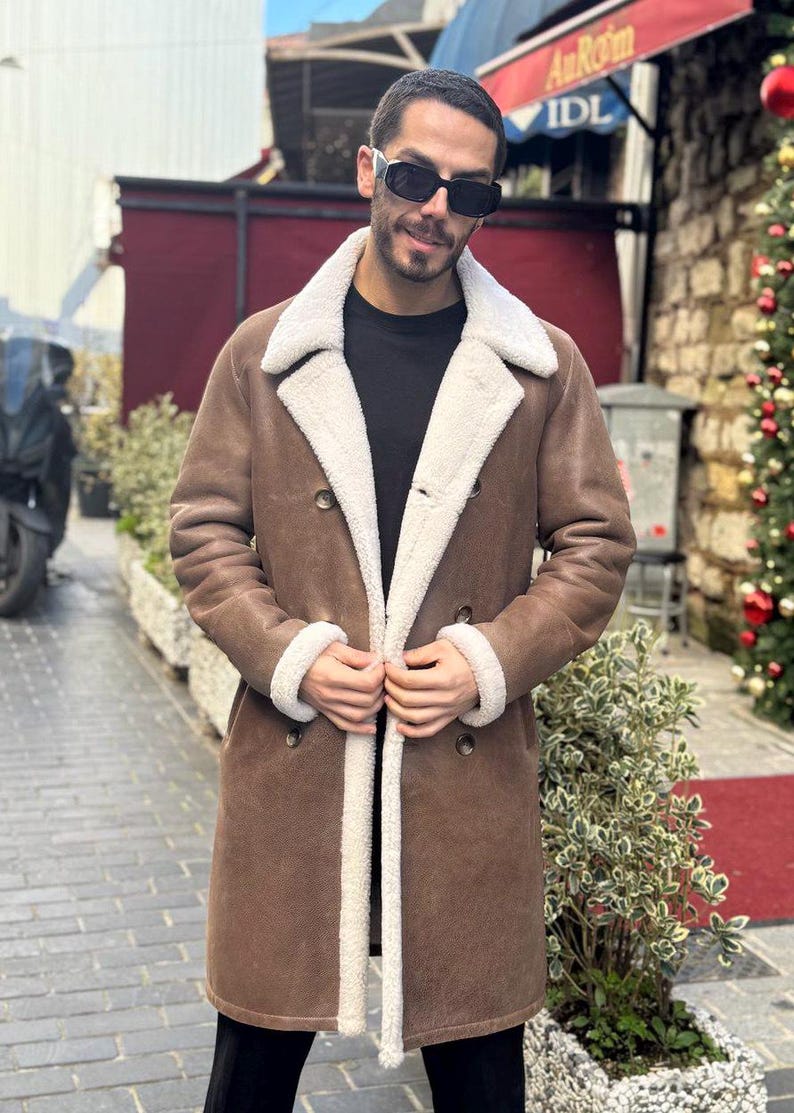 Shearling Trench Coat – Men’s Long Sheepskin Jacket – Lambskin Leather ...