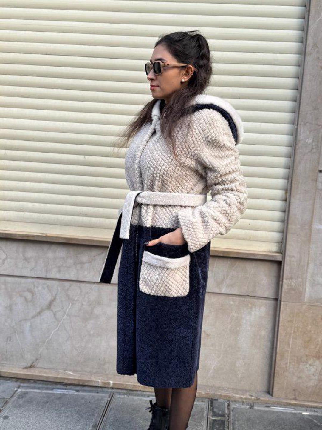 Reversible Shearling Coat Premium Lambskin Leather & Wool Luxury Two-in ...